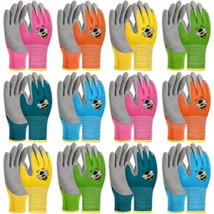 12 pairs kids gardening gloves children yard work glove rubber coated garden gloves for girls boys toddlers youth outdoor (large (age 9-11))