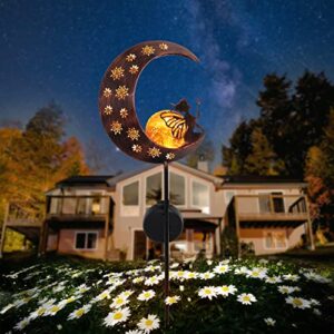 TERESA'S COLLECTIONS Yard Art Decorations Outdoor Moon Backyard Decor, 39 Inch Angel Garden Gifts Decor for Outside Lawn Ornaments Fairy Solar Stake Lights Crackle Glass Globe Patio Landscape Pathway