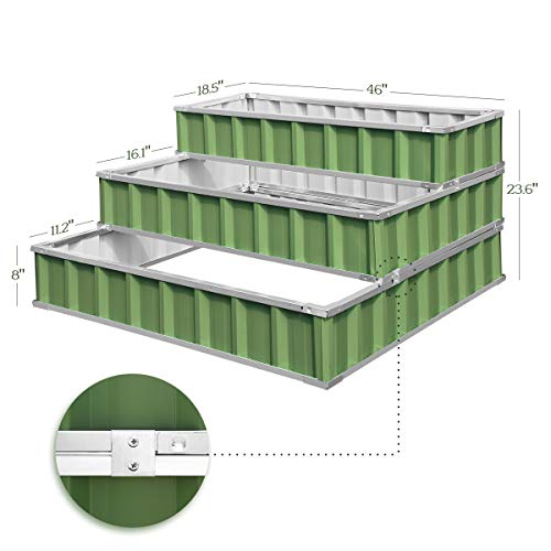 KING BIRD 3 Tiers Raised Garden Bed Dismountable Frame Galvanized Steel Metal Patio Garden Elevated Planter Box 46’’x46’’x23.6’’ for Growing Vegetables Flower (Green)