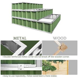 KING BIRD 3 Tiers Raised Garden Bed Dismountable Frame Galvanized Steel Metal Patio Garden Elevated Planter Box 46’’x46’’x23.6’’ for Growing Vegetables Flower (Green)