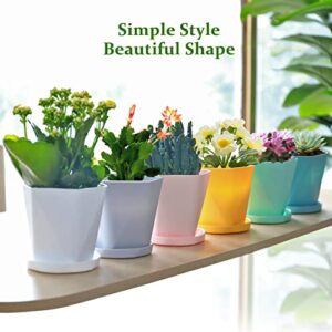 ISIVBPEP Flower Pots - 6 Pack 5.1 Inch Plastic Plant Pots with Drainage Holes and Saucers - Planters for Indoor Plants - Garden Pots with Gardening Tools