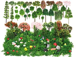 72 pcs miniature fairy garden kit mixed model trees fake diorama trees supplies mini fairy garden animals rabbit owl miniature figurines preserved terrarium moss natural sheet moss for diy scenery