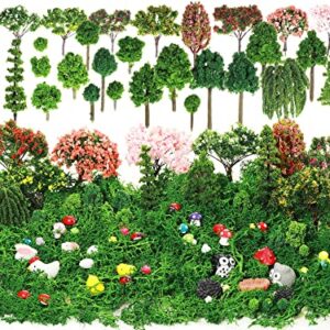 72 Pcs Miniature Fairy Garden Kit Mixed Model Trees Fake Diorama Trees Supplies Mini Fairy Garden Animals Rabbit Owl Miniature Figurines Preserved Terrarium Moss Natural Sheet Moss for DIY Scenery