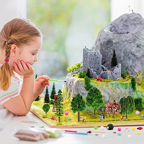 72 Pcs Miniature Fairy Garden Kit Mixed Model Trees Fake Diorama Trees Supplies Mini Fairy Garden Animals Rabbit Owl Miniature Figurines Preserved Terrarium Moss Natural Sheet Moss for DIY Scenery