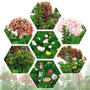 72 Pcs Miniature Fairy Garden Kit Mixed Model Trees Fake Diorama Trees Supplies Mini Fairy Garden Animals Rabbit Owl Miniature Figurines Preserved Terrarium Moss Natural Sheet Moss for DIY Scenery