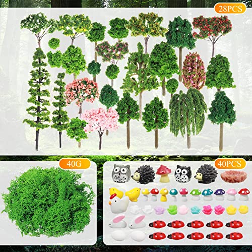 72 Pcs Miniature Fairy Garden Kit Mixed Model Trees Fake Diorama Trees Supplies Mini Fairy Garden Animals Rabbit Owl Miniature Figurines Preserved Terrarium Moss Natural Sheet Moss for DIY Scenery