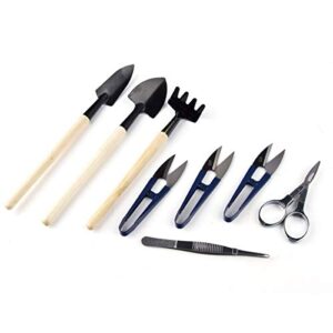 bonsai set 8 pcs – include pruner,fold scissors,mini rake,bud & leaf trimmer set by zelar made