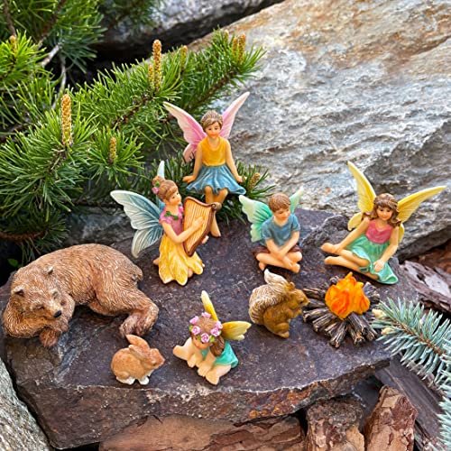 Mood Lab Fairy Garden - Miniature Fairies Figurines Accessories - Camping Kit of 9 pcs - Set for Outdoor or House Decor