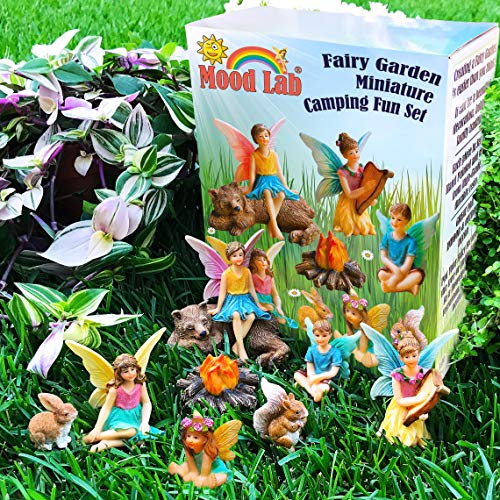 Mood Lab Fairy Garden - Miniature Fairies Figurines Accessories - Camping Kit of 9 pcs - Set for Outdoor or House Decor