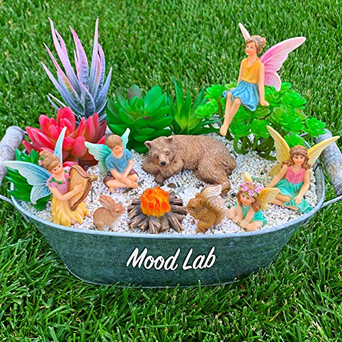 Mood Lab Fairy Garden - Miniature Fairies Figurines Accessories - Camping Kit of 9 pcs - Set for Outdoor or House Decor