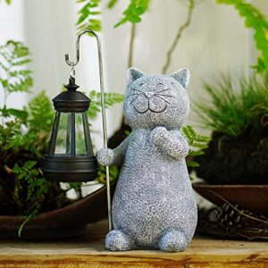 Qeeman Solar Garden Statue Cat Figurine- Garden Art with Solar Lantern, Loving Cat for Patio,Balcony,Yard, Lawn-Unique Housewarming Gift for Garden Mom Grandma