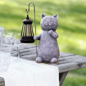 Qeeman Solar Garden Statue Cat Figurine- Garden Art with Solar Lantern, Loving Cat for Patio,Balcony,Yard, Lawn-Unique Housewarming Gift for Garden Mom Grandma