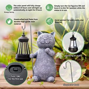 Qeeman Solar Garden Statue Cat Figurine- Garden Art with Solar Lantern, Loving Cat for Patio,Balcony,Yard, Lawn-Unique Housewarming Gift for Garden Mom Grandma