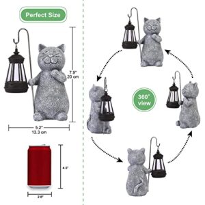 Qeeman Solar Garden Statue Cat Figurine- Garden Art with Solar Lantern, Loving Cat for Patio,Balcony,Yard, Lawn-Unique Housewarming Gift for Garden Mom Grandma