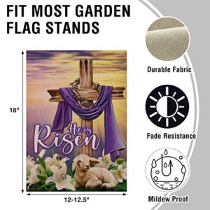 Artofy He is Risen Lamb Lily Flower Easter Home Decorative Garden Flag, House Yard Religious Cross Faithful Sheep Outside Decor, Spring Farmhouse Outdoor Small Burlap Decoration Double Sided 12 x 18