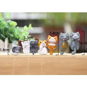 MAOMIA Miniature Lucky Cat DIY Figurines, Pack of 6 Mini Fairy Garden Hanging Cat Figure Micro Landscape Home Garden Decor Plant Pots Bonsai Craft Decor Cake Topper