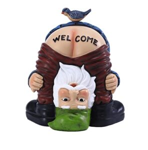 rinpox dwarf yard decoration outdoor – inverted welcome dwarf resin garden statue, outdoor patio decoration for garden, yard and lawn