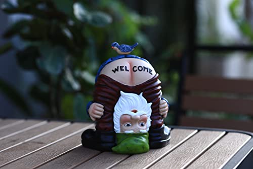 RINPOX Dwarf Yard Decoration Outdoor - Inverted Welcome Dwarf Resin Garden Statue, Outdoor Patio Decoration for Garden, Yard and Lawn