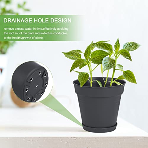 Quarut Plant Pots Set of 6 Pack 6.5 Inch,Plastic Planters with Drainage Holes and Saucer,Modern Decorative Flower Pots Used for Indoor and Outdoor,Yard,Garden,Home, Office Etc All Plants.【Dark Grey】