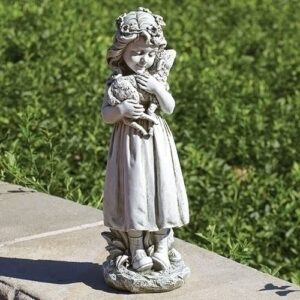 joseph’s studio by roman inc, girl with lamb garden statue, garden collection, religious statue, holy family, memorial, angel, patron saint, garden décor (5x5x16)