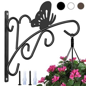 amagabeli hanging plants bracket hanger 11″ wall planter hook flower pot baskets bird feeder wind chime lanterns patio garden for outdoor shelves fence screw mount arm hardware butterfly black hook06