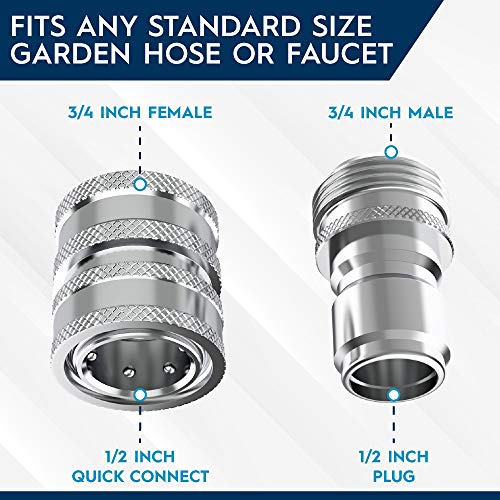 ESSENTIAL WASHER Garden Hose Quick Connect Hose Fittings - 3/4 Inch Stainless Steel Water Hose Quick Connect Set - Garden Hose Connector Set, Pressure Washer Adapter, Great For RV or Pressure Washer