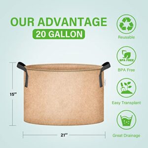 iPower 20 Gallon Grow Bags Nonwoven Fabric Pots Aeration Container with Strap Handles for Garden and Planting, 5-Pack Tan, 20 Gallon 20 Gallon