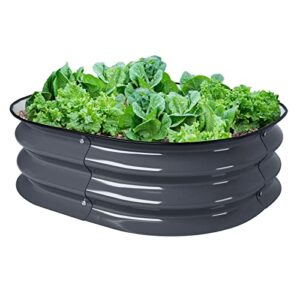 vegega. 2ft x 2ft x 0.66ft round raised garden bed kit, large zinc-aluminum-magnesium stainless steel metal planter box, for planting outdoor plants vegetables, grey