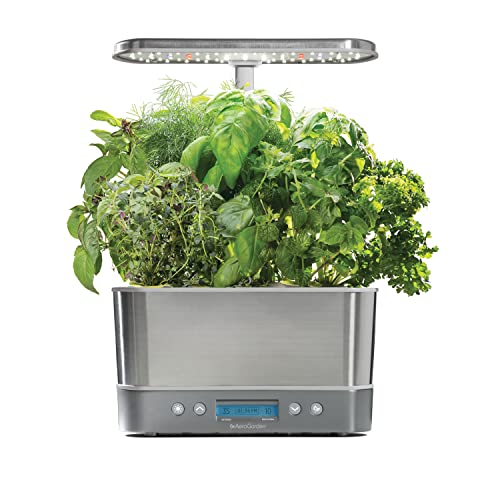 AeroGarden Harvest Elite with Gourmet Herb Seed Pod Kit - Hydroponic Indoor Garden, Stainless Steel