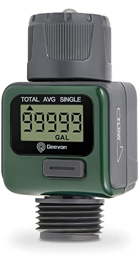 Geevon Water Flow Meter Garden Hose Water Meter, Standard 3/4" Hose Thread, High Accuracy & IPX6 Waterproof, Suitable for Garden Watering, Pool, RV Filling