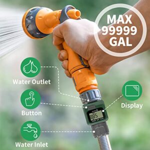 Geevon Water Flow Meter Garden Hose Water Meter, Standard 3/4" Hose Thread, High Accuracy & IPX6 Waterproof, Suitable for Garden Watering, Pool, RV Filling