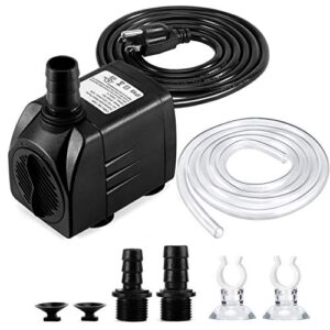 cwkj fountain pump, 400gph(25w 1500l/h) submersible water pump, durable outdoor fountain water pump with 6.5ft tubing (id x 1/2-inch), 3 nozzles for aquarium, pond, fish tank, water pump hydroponics