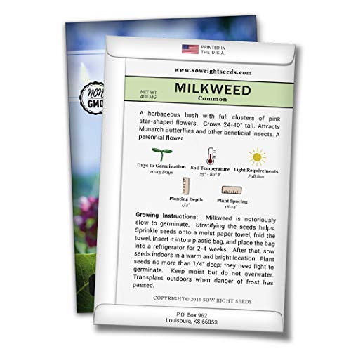 Sow Right Seeds - Milkweed Seed Collection; Varieties Included: Butterfly, Common, and Showy Milkweed, Attracts Monarch and Other Butterflies to Your Garden; Non-GMO Heirloom Seeds;