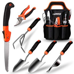 lanniu garden tool set, stainless steel gardening kit, heavy duty gardening hand tools, gardening gifts for women, grandparents, seniors, mom & dad