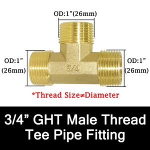 Joywayus Brass 3/4" GHT Garden Hose Threaded Tee Shaped 3 Way Connector Hose Pipe Fitting Coupler Adapter