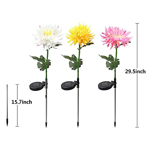 Kordain Outdoor Solar Garden Stake Lights, 3 Pack Solar Chrysanthemum Flower Lights, Waterproof LED Solar Decorative Powered Lights for Garden Pathway Walkway Lawn Yard Cemetery (Yellow, Red, White)