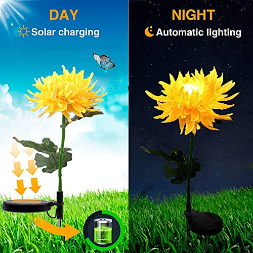 Kordain Outdoor Solar Garden Stake Lights, 3 Pack Solar Chrysanthemum Flower Lights, Waterproof LED Solar Decorative Powered Lights for Garden Pathway Walkway Lawn Yard Cemetery (Yellow, Red, White)