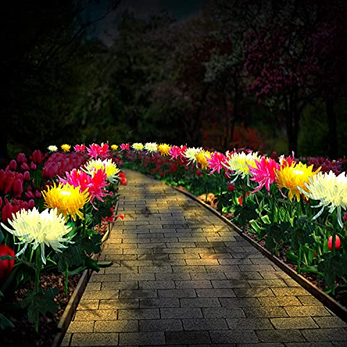 Kordain Outdoor Solar Garden Stake Lights, 3 Pack Solar Chrysanthemum Flower Lights, Waterproof LED Solar Decorative Powered Lights for Garden Pathway Walkway Lawn Yard Cemetery (Yellow, Red, White)