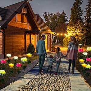 Kordain Outdoor Solar Garden Stake Lights, 3 Pack Solar Chrysanthemum Flower Lights, Waterproof LED Solar Decorative Powered Lights for Garden Pathway Walkway Lawn Yard Cemetery (Yellow, Red, White)