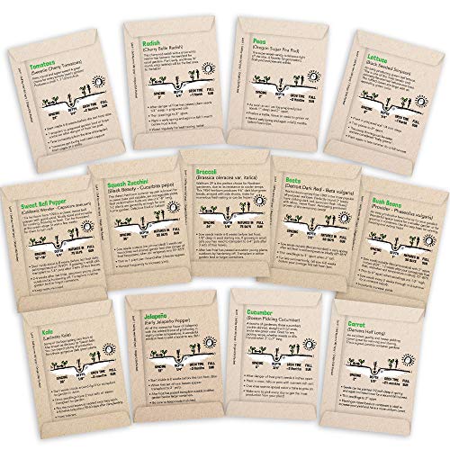 Vegetable Seeds for Planting Home Garden - 13 Variety Seed Packets - Heirloom Vegetables - Bell Pepper Seeds, Zucchini Seeds, Kale Seeds, Cucumber Seeds, Peas Seeds & More - Veggie Garden Starter Kit