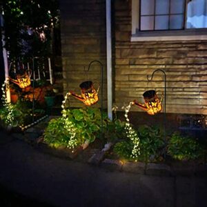 Solar Outdoor Lights-Solar Garden Lights, Upgraded Solar Watering Can with Twinkling Cascading String Lights & Shepherd Hook, Garden Decor Waterproof for Patio Lawn Yards Backyard Pathway Decoration