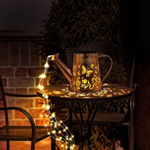 Solar Outdoor Lights-Solar Garden Lights, Upgraded Solar Watering Can with Twinkling Cascading String Lights & Shepherd Hook, Garden Decor Waterproof for Patio Lawn Yards Backyard Pathway Decoration