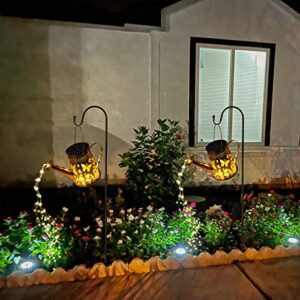 Solar Outdoor Lights-Solar Garden Lights, Upgraded Solar Watering Can with Twinkling Cascading String Lights & Shepherd Hook, Garden Decor Waterproof for Patio Lawn Yards Backyard Pathway Decoration