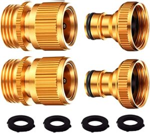 direct mfg garden hose quick connect – solid brass, no leakage, no rusting, no breakage – easy, quick disconnect water hose fittings for garden hose connector – 3/4 inch ght (2 sets)