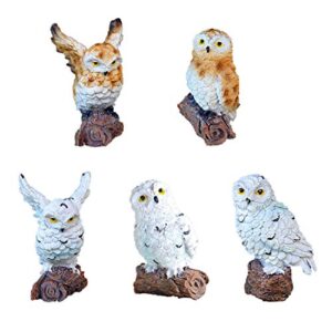 5 pieces owls fairy garden miniature ornaments mini animals resin figurines for moss landscape bonsai crafts home decor