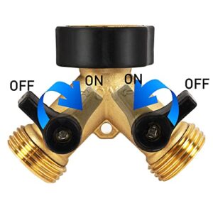 Hourleey 2 Pack Brass Garden Hose Splitter 2 Way, 3/4 Inch Hose Connector Tap Splitter, Hose Y Splitter, Hose Spigot Adapter 2 Valves with 4 Extra Rubber Washers