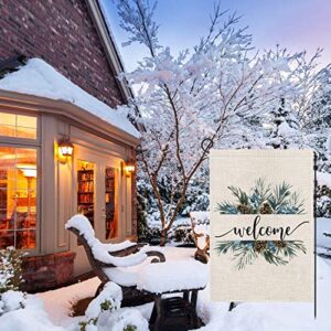 Dsben Welcome Winter Garden Flag 12x18 Inch Double Sided, Pine Twigs Rustic Farmhouse Decoration for Seasonal Christmas Wedding Yard Outdoor