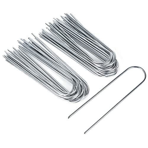 GROWNEER 50 Packs 6 Inches Heavy Duty 12 Gauge Galvanized Steel Garden Stakes Staples Securing Pegs for Securing Weed Fabric Landscape Fabric Netting Ground Sheets and Fleece