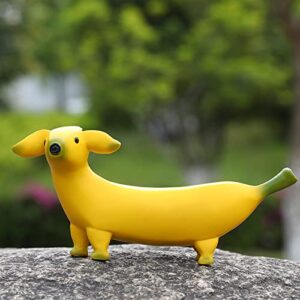 lhocm cute banana dog garden statues figurines ornaments, creative resin garden gnomes funny dog statues for home, patio, garden, yard, office, outdoor spring decorations, personalized garden gifts