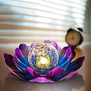 WNP Purple Solar Flower Light Outdoor Decorations,Solar Garden Lights Outdoor Decor,Waterproof Decorative Solar Powered Glass Ball Light with Metal Petal for Yard,Tabletop,Patio,Walkway